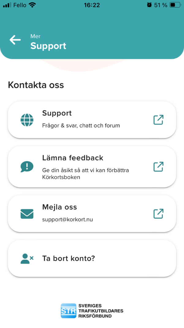 Ta bort konto – Nya Elevsupporten